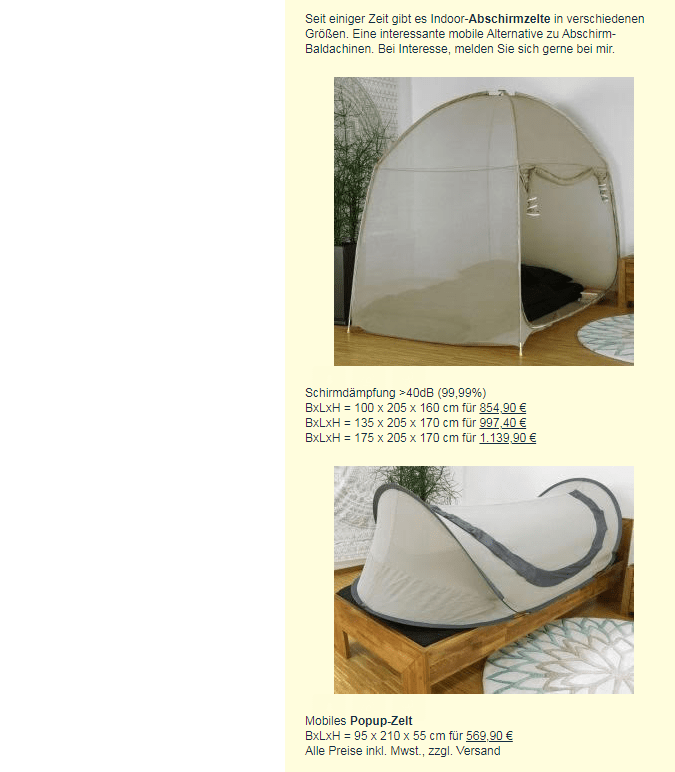 Mobile Abschirmzelte - Elektrosensibilität